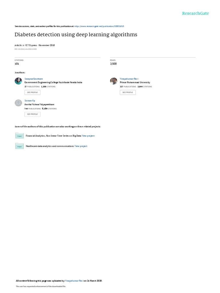 Diabetes Detection Using Deep Learning Algorithms: ICT Express November ...