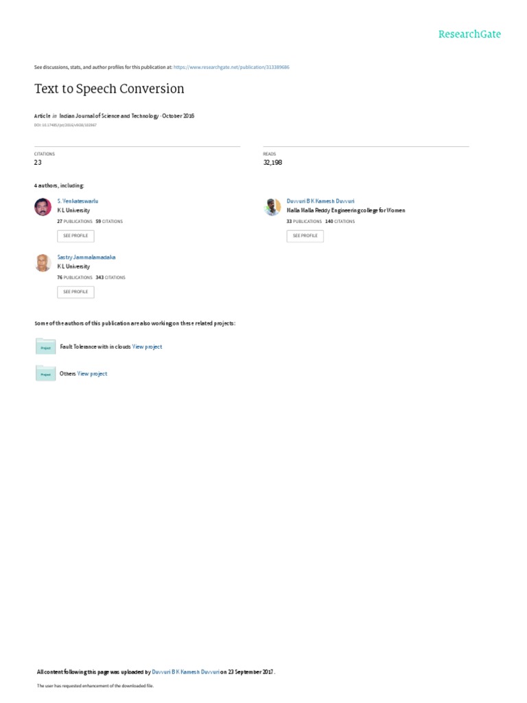 Text To Speech Conversion: Indian Journal of Science and Technology ...