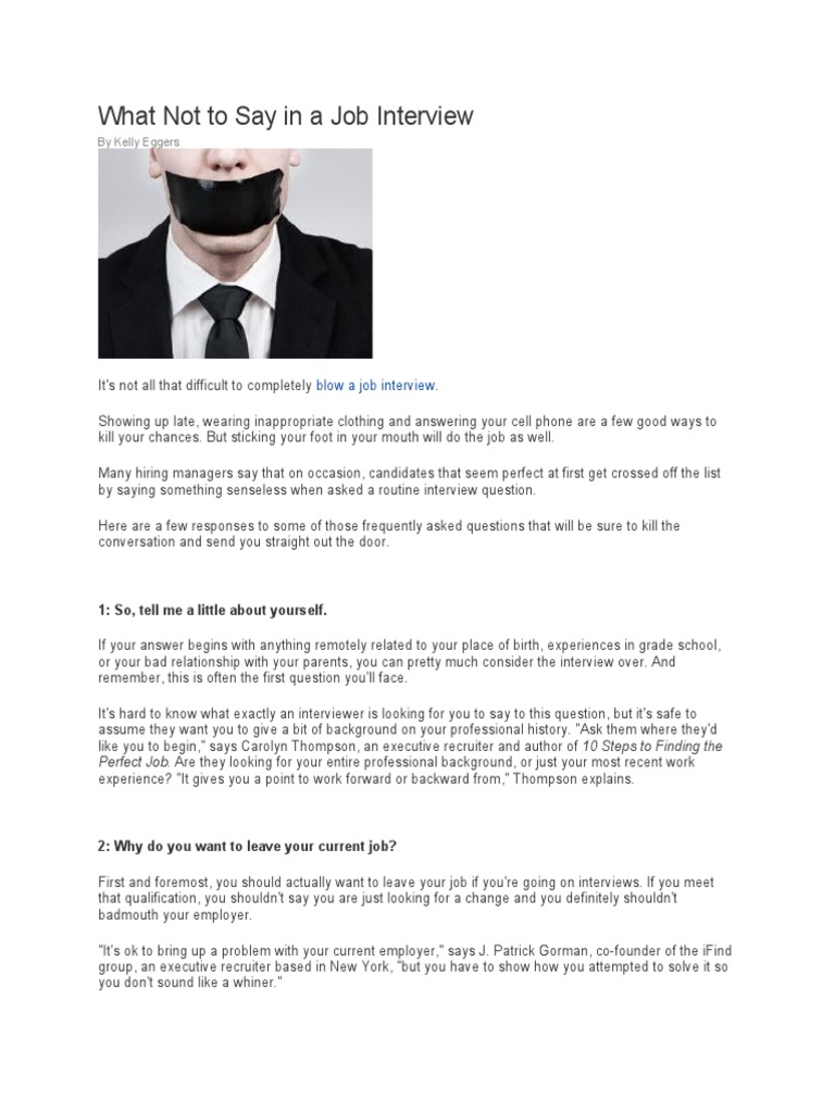 What Not To Say in A Job Interview | PDF | Job Interview | Interview