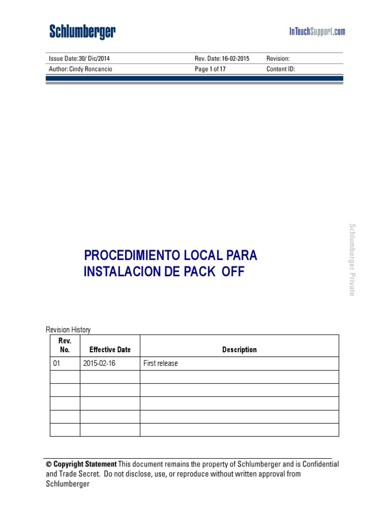 Procedimiento para La Instalacion de Pack Off | PDF | Equipo | Química