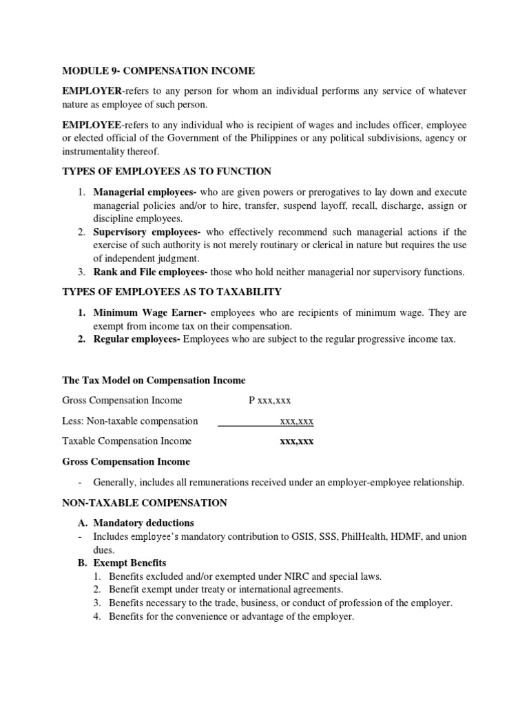 MODULE 9-Compensation Income | PDF | Employment | Wage