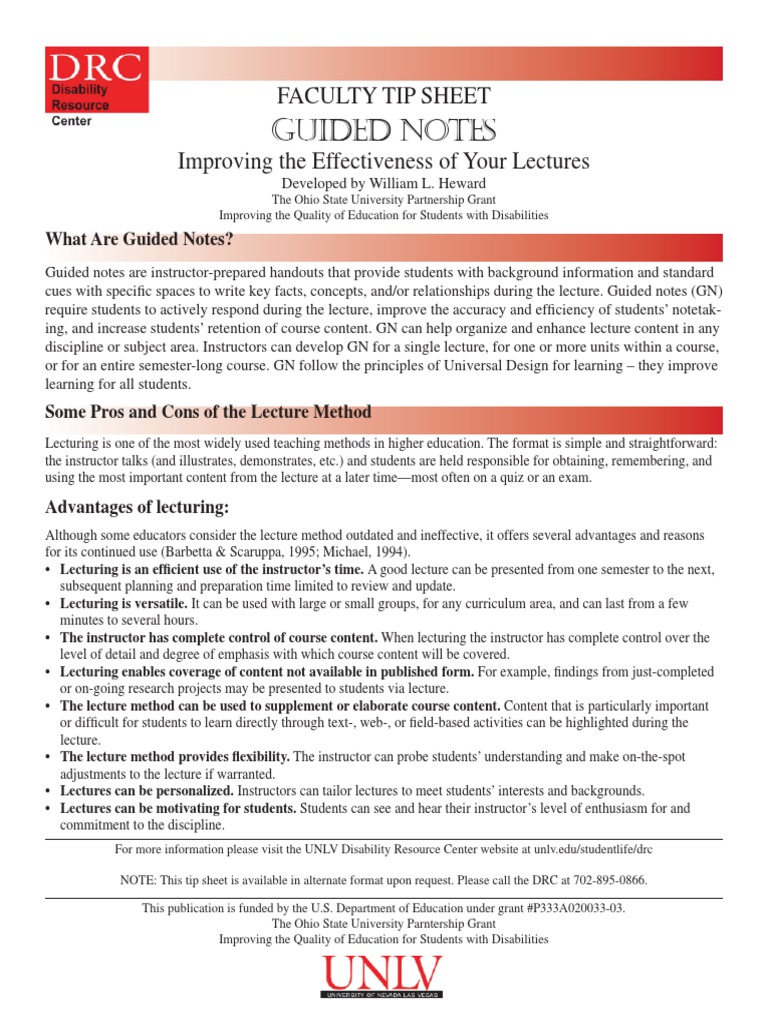 Faculty Tip Sheet Guided Notes | PDF | Lecture | Test (Assessment)
