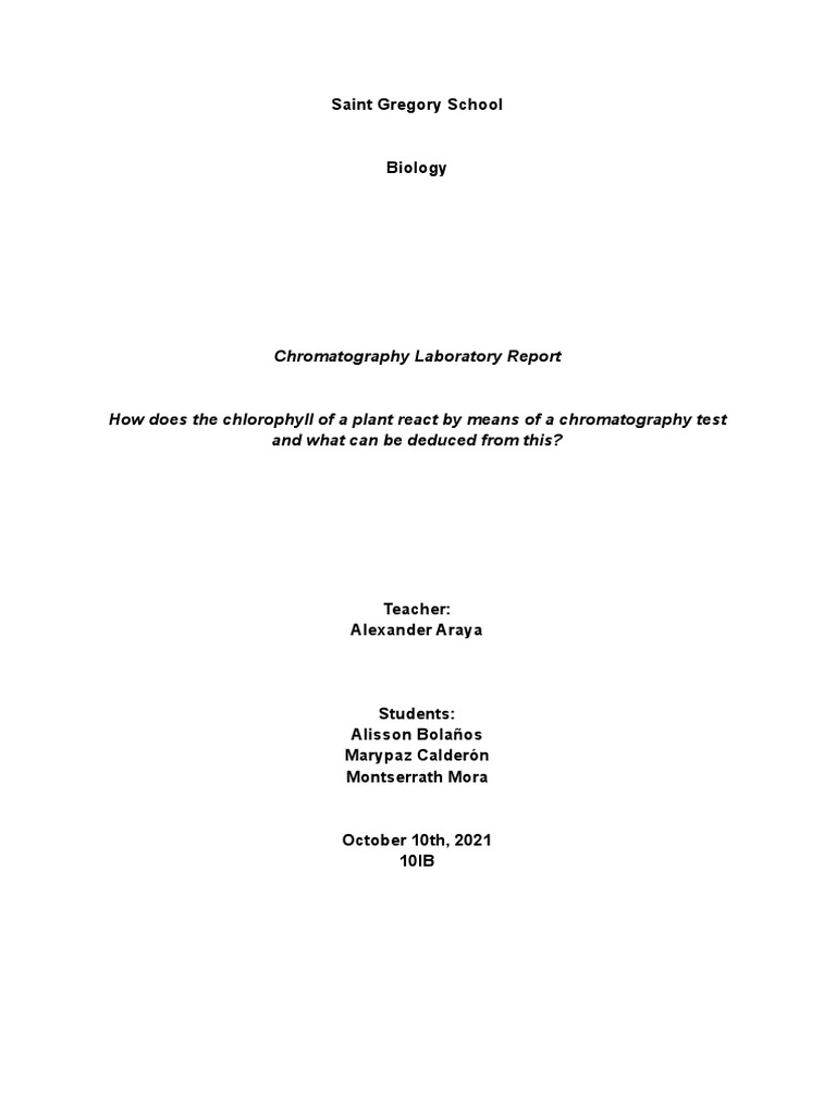 Chlorophyll Chromatography Lab Report | PDF | Photosynthesis | Chlorophyll