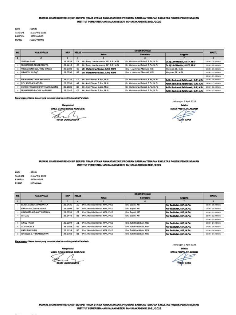 Jadwal Kompre 29 2022 Fix | PDF