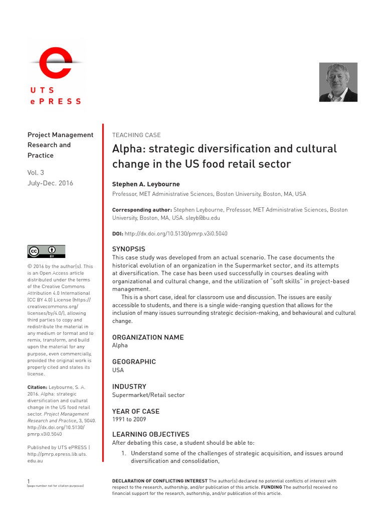 Alpha: Strategic Diversification and Cultural Change in The US Food ...
