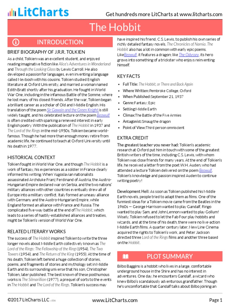 The Hobbit LitChart | PDF | Bilbo Baggins | The Hobbit