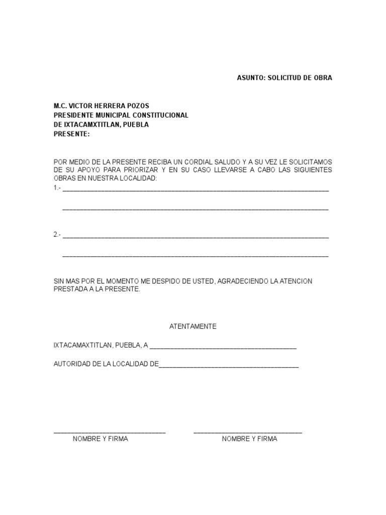 Oficio de Solicitud de Obra | PDF