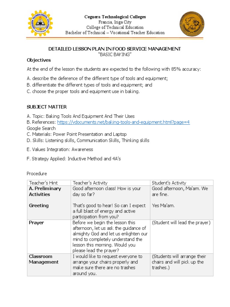 Basic Baking Detailed Lesson Plan | PDF | Cupcake | Oven