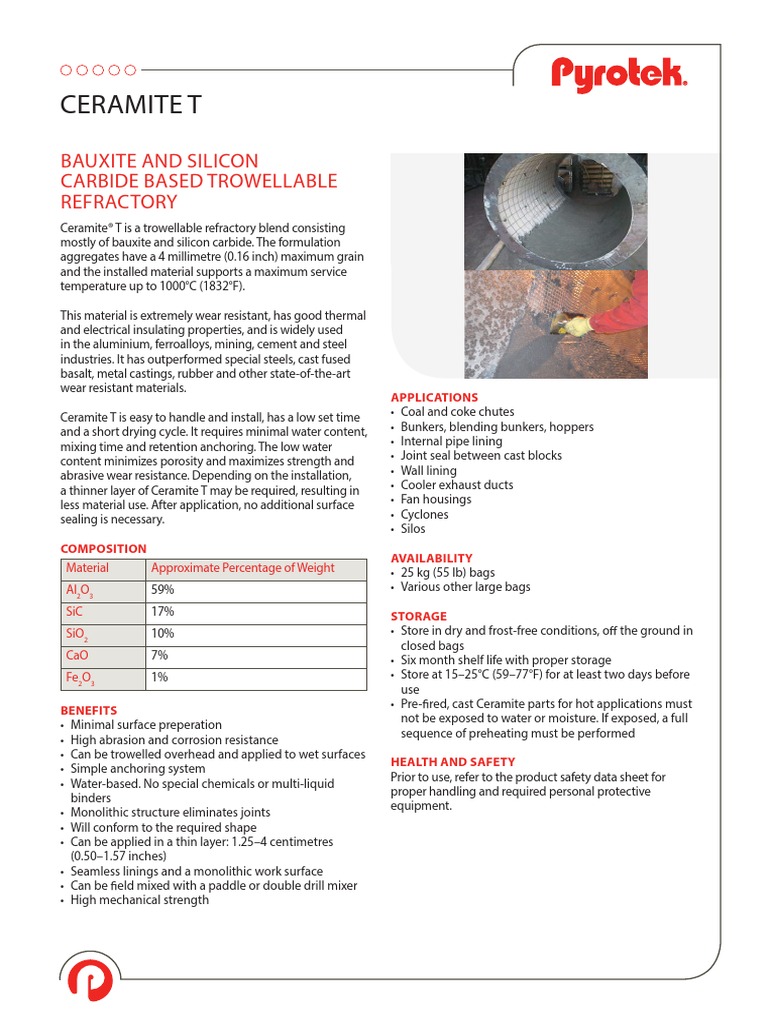 Ceramite T: Bauxite and Silicon Carbide Based Trowellable Refractory ...