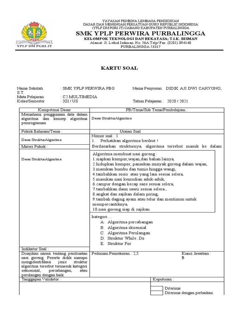 Kartu Soal Dasar Program Keahlian MM | PDF