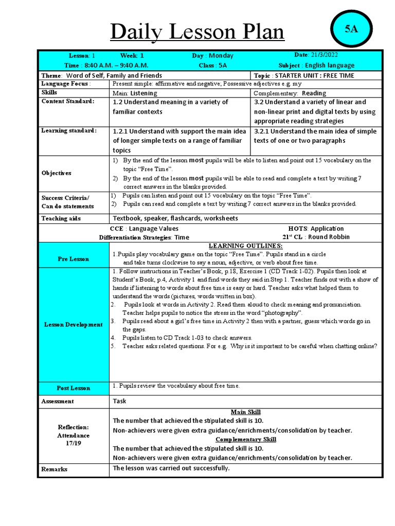 Lesson Plan Week 1 | PDF | Lesson Plan | Teachers