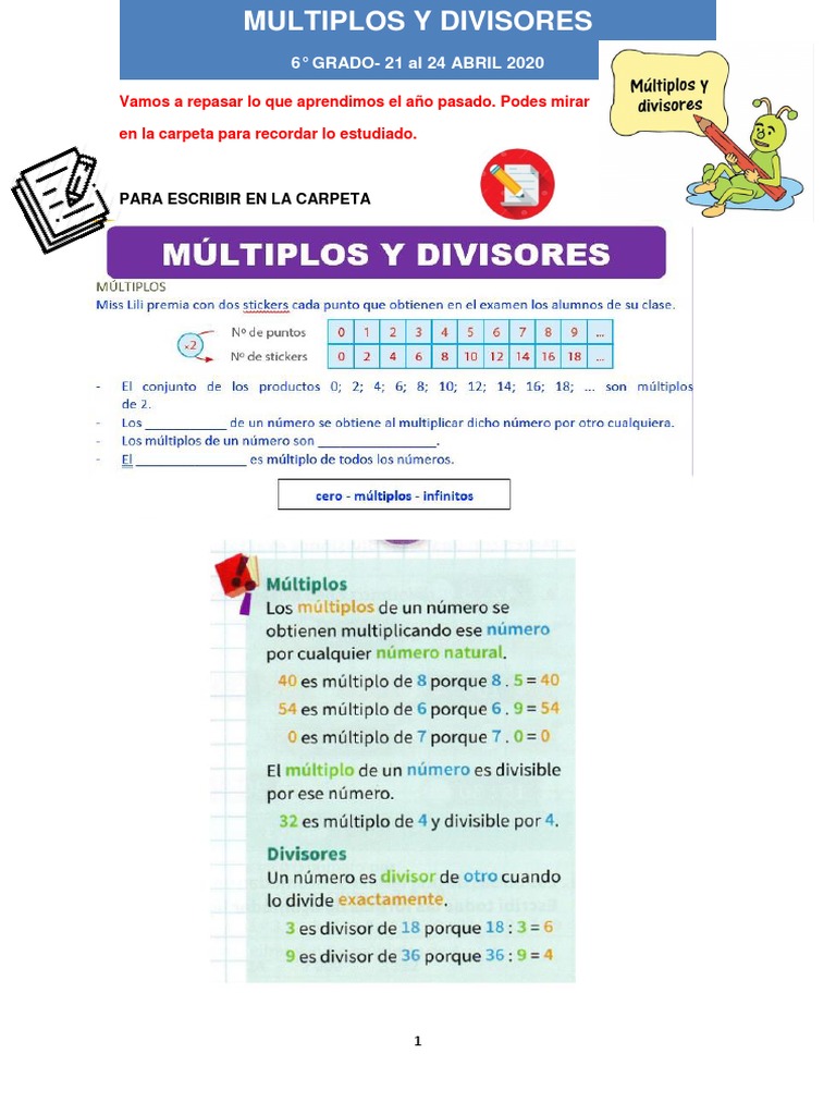 MULTIPLOS Y DIVISORES - PDF Versión 1 | PDF | División (Matemáticas ...
