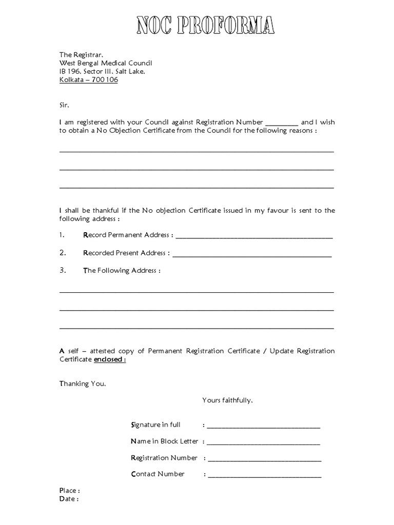 NOC Proforma | PDF | Finance & Money Management