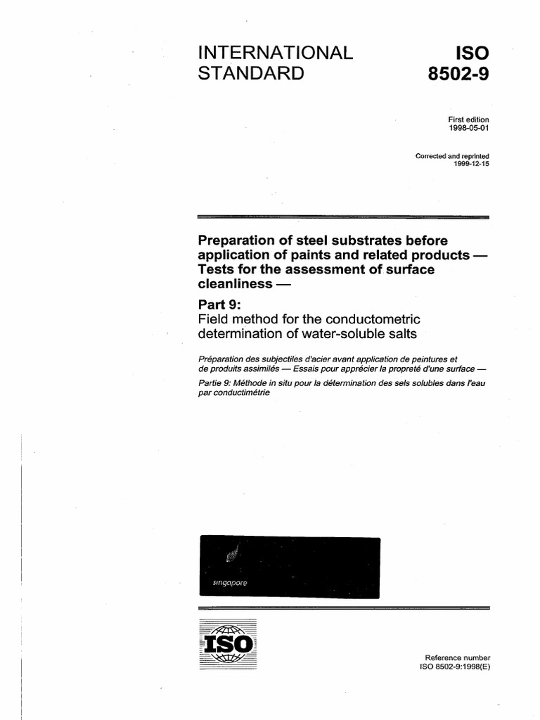 ISO 8502-9 Field Method For The Conductometric Determination of Water-Soluble Salts | PDF