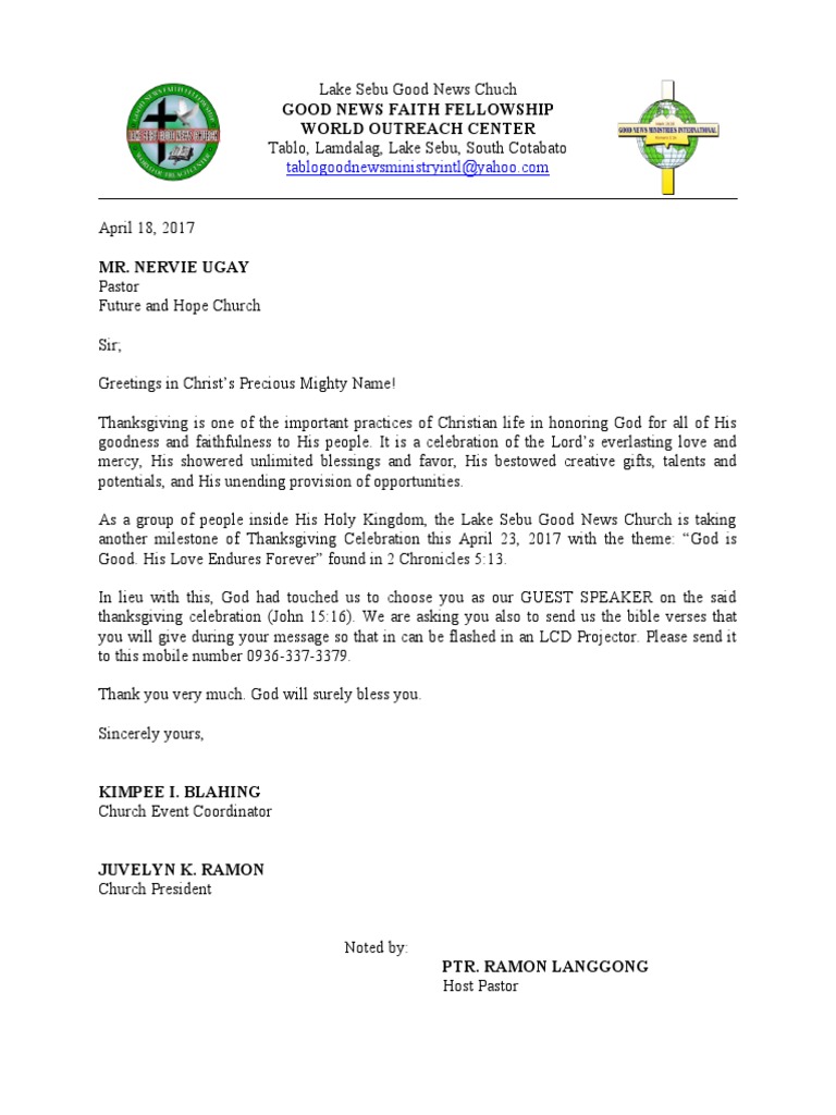 Sample Church Thanksgiving Invitation | PDF