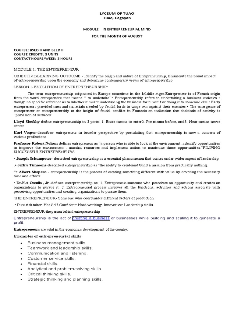 Entrepreneurial Mind - Module 1 | PDF | Partnership | Credit