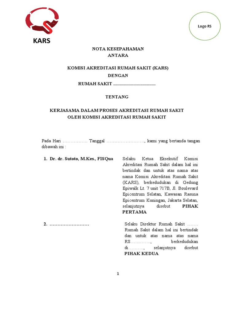 Nota Kesepahaman RS Mitra KARS | PDF