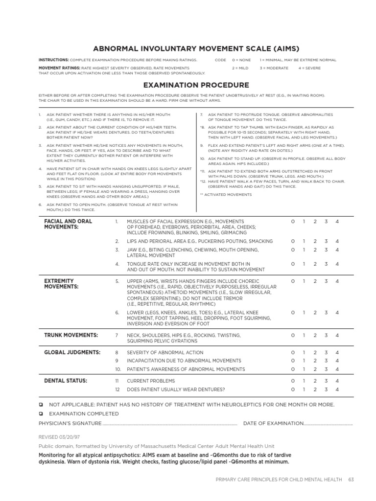Abnormal Involuntary Movement Scale (Aims) | PDF | Antipsychotic | Foot