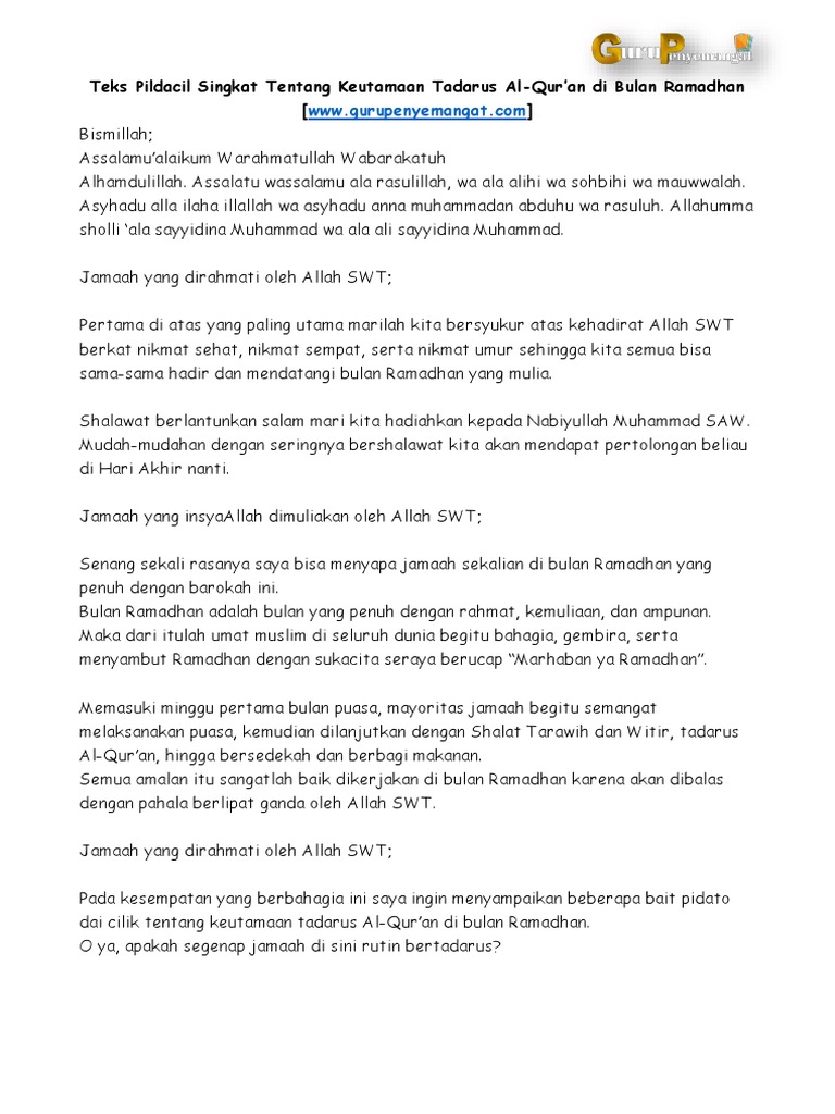 Teks Pildacil Singkat Tentang Ramadhan | PDF