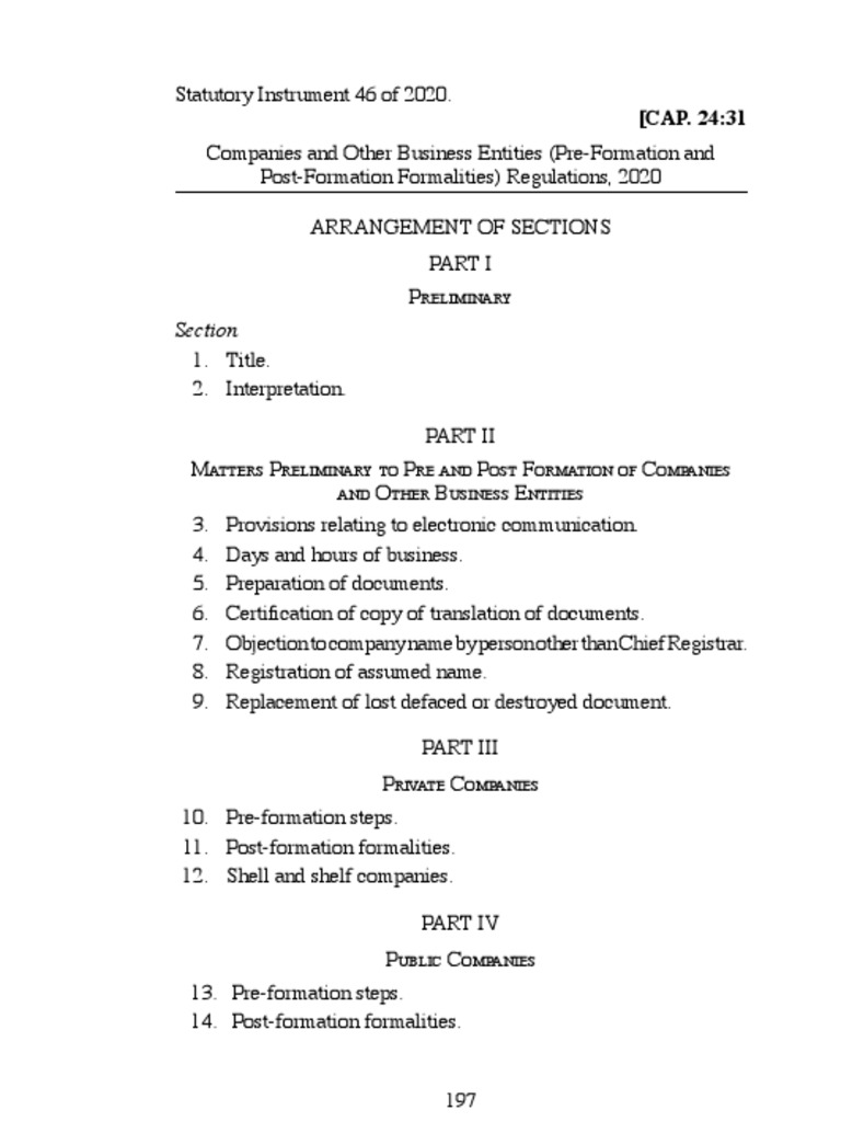 SI 2020-046 Companies and Other Business Entities (Pre-Formation and ...