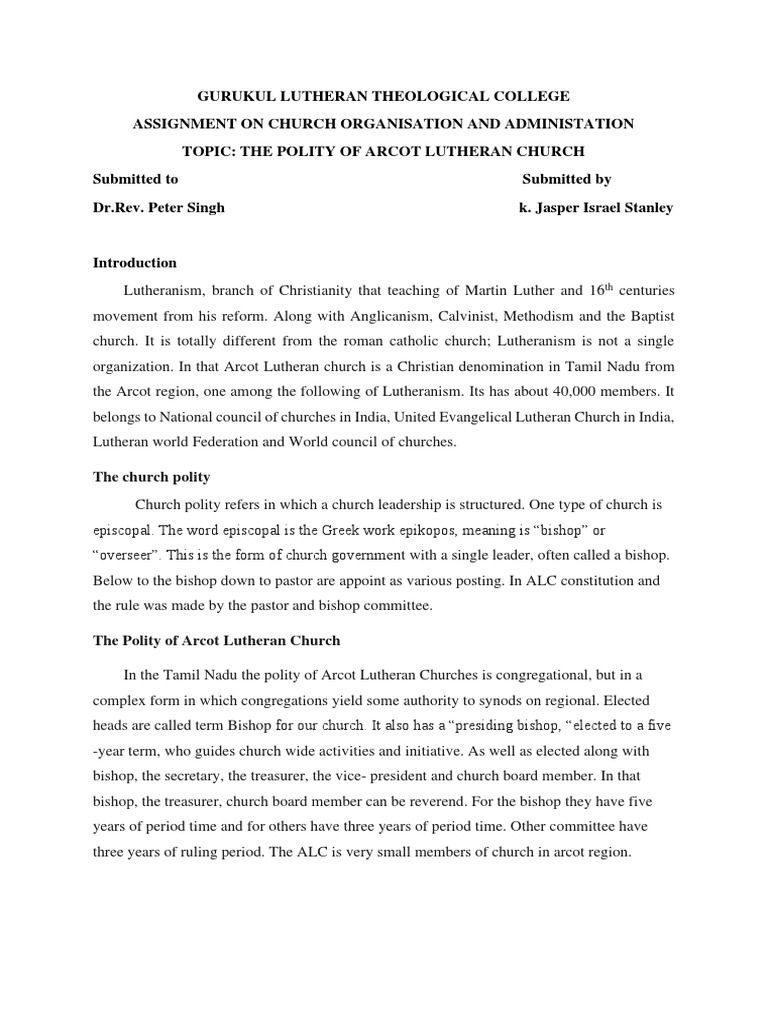 Assignment On Church Organisation and Administration | PDF ...