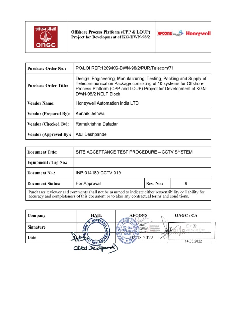 CCTV Site Acceptance Test Procedure | PDF | Verification And Validation ...