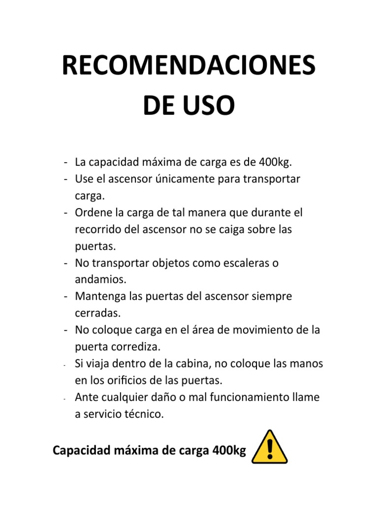 Recomendaciones de Uso - Ascensor | PDF