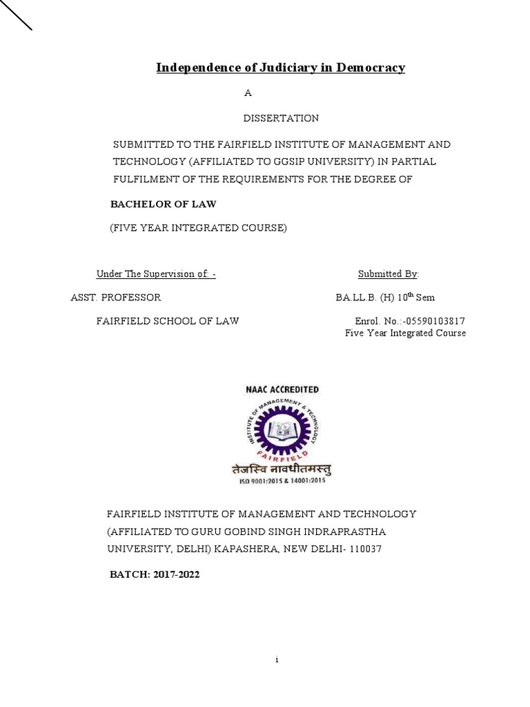 Dissertation Sample | PDF | Separation Of Powers | Supreme Court Of India
