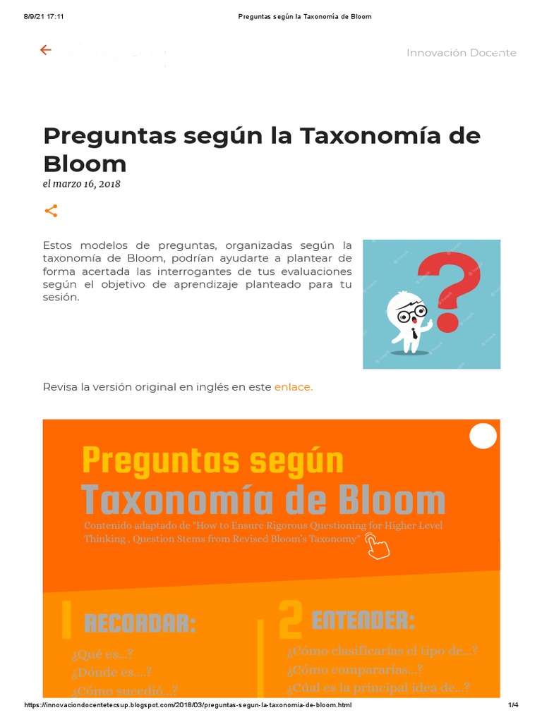 Preguntas Según La Taxonomía de Bloom | PDF | Ciencia cognitiva ...