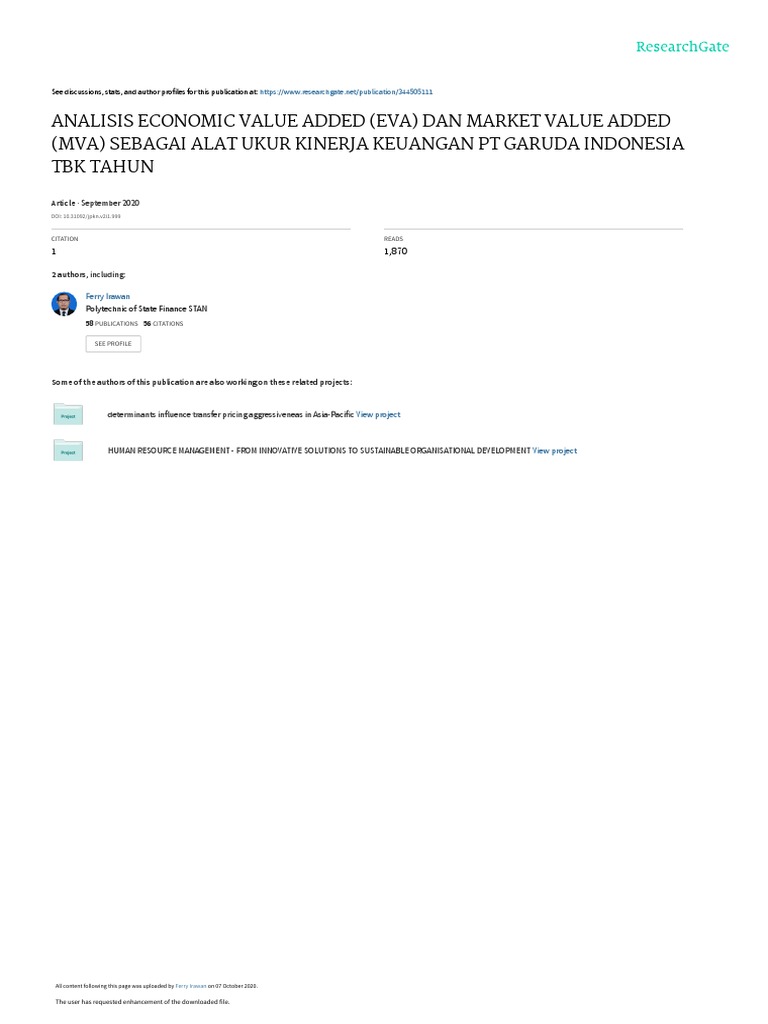 Analisis Economic Value Added (Eva) Dan Market Value Added (Mva ...