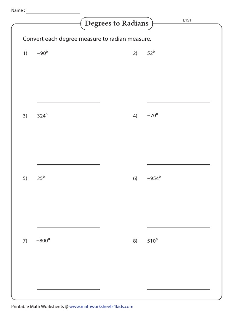 Degree To Radians Worksheet | PDF