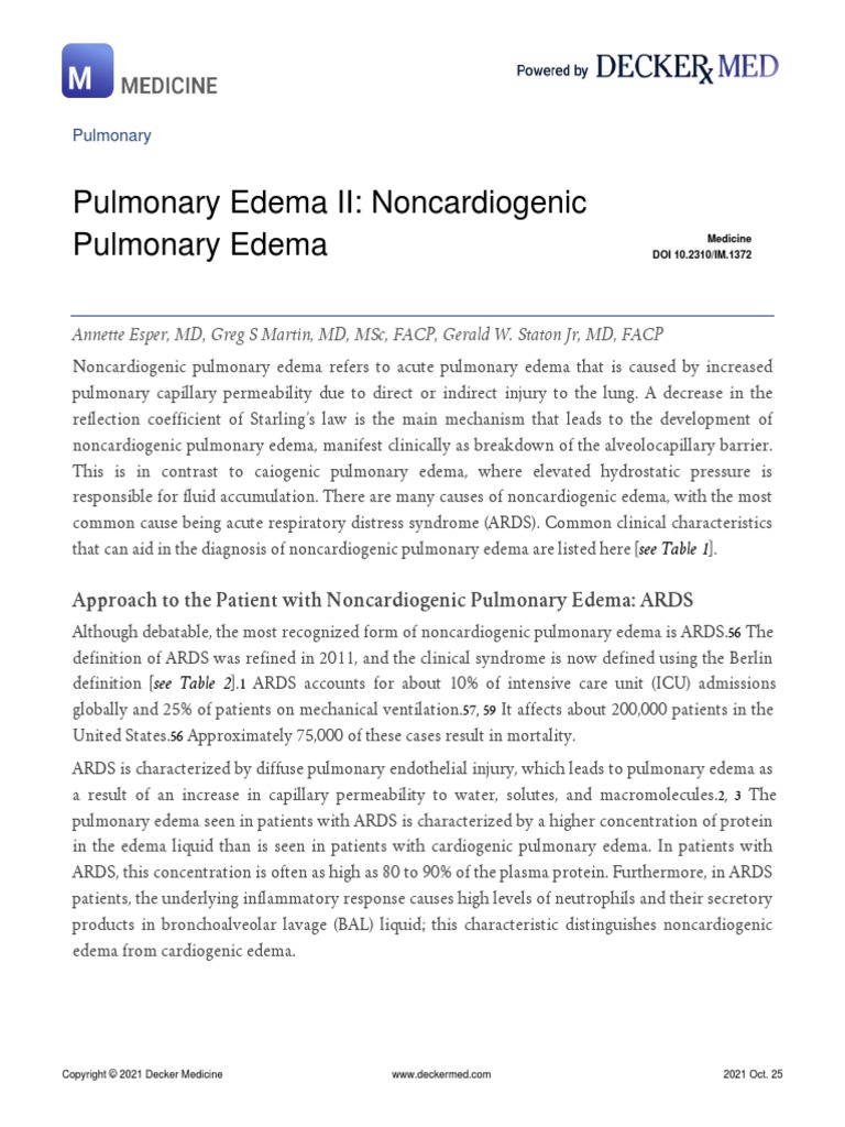 Pulmonary Edema II: Noncardiogenic Pulmonary Edema | PDF | Breathing | Lung