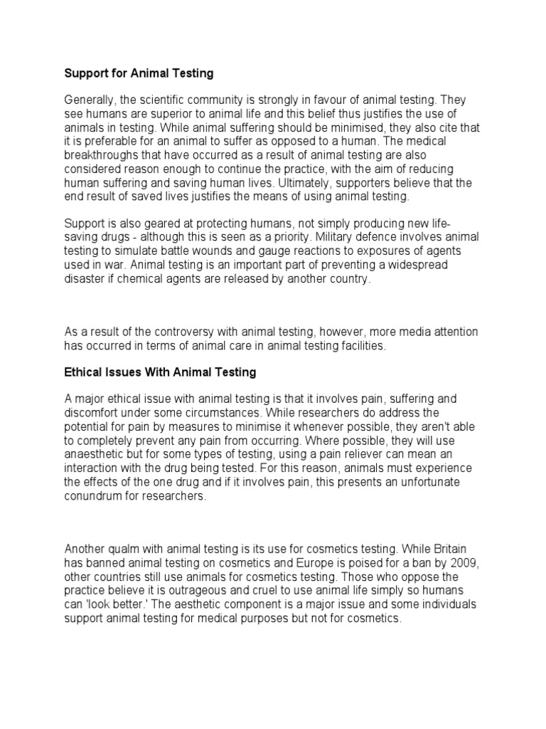 Support For Animal Testing | PDF | Animal Testing | Suffering