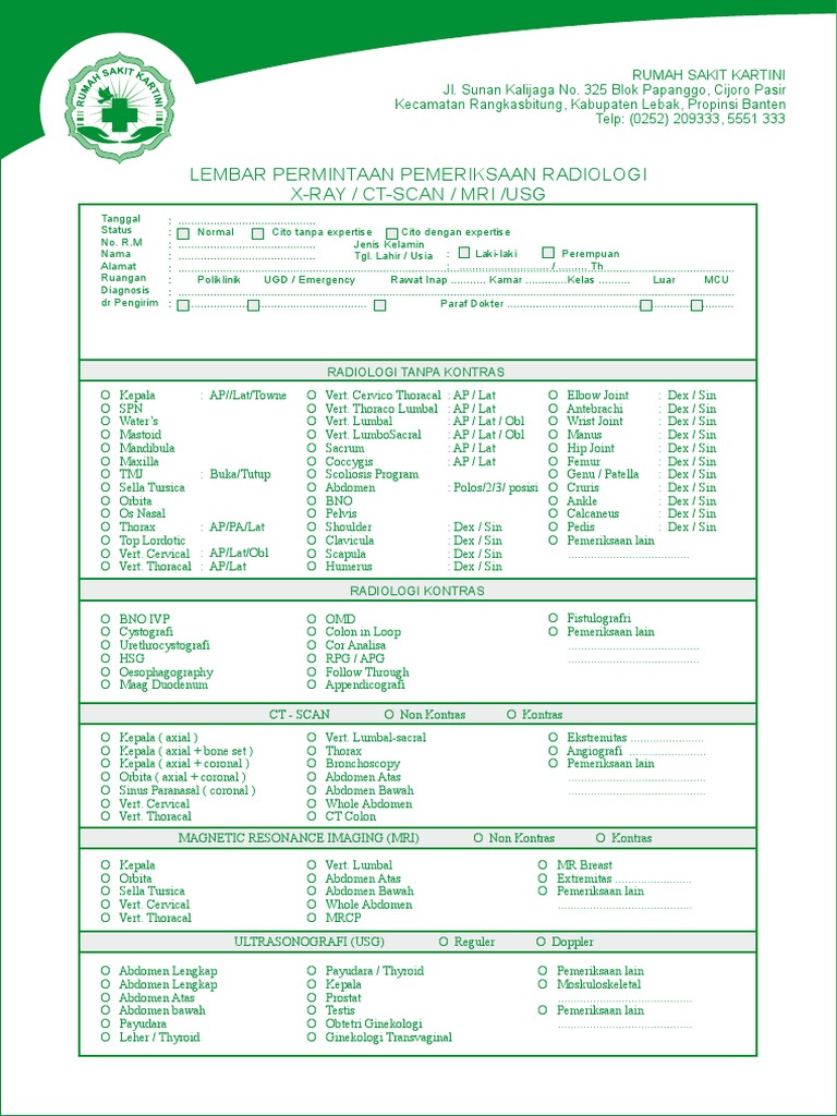Lembar Permintaan Pemeriksaan Radiologi X-RAY, CT-SCAN, MRI, USG | PDF