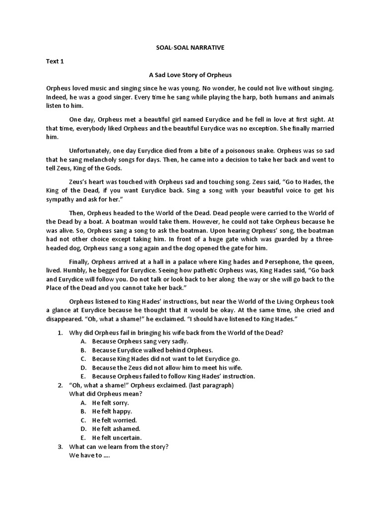 Soal Soal Narrative | PDF | Orpheus | Hades