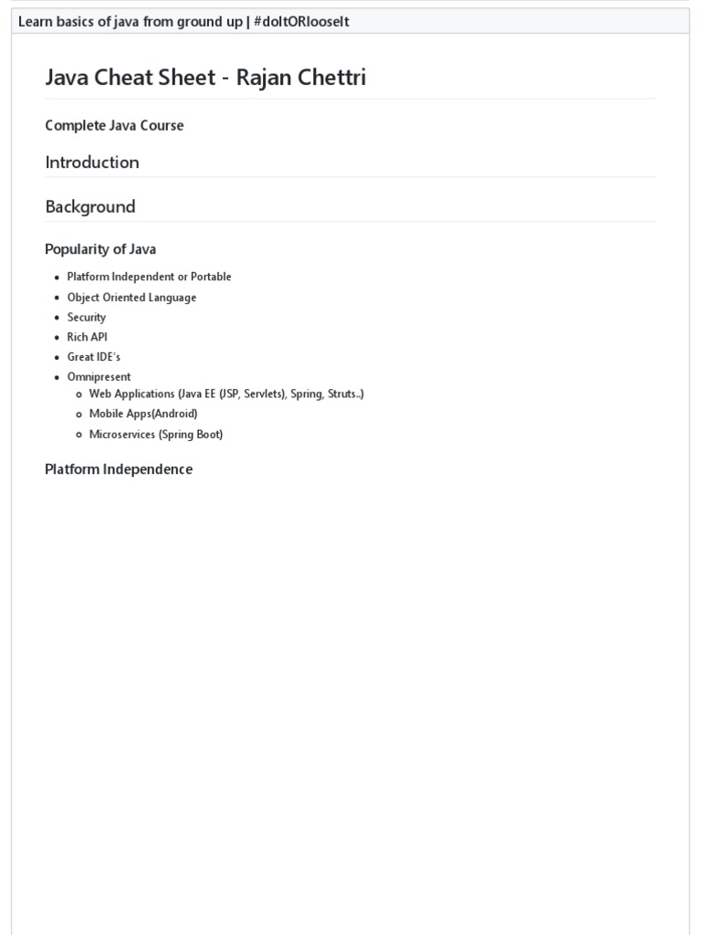 Rajan Chettri - Java Crash Code Reference | PDF | Java (Programming Language) | Java Virtual Machine