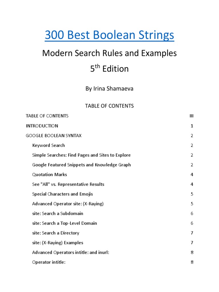 300 Best Boolean Strings Table Contents | PDF