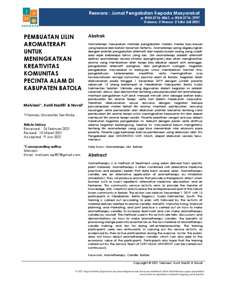 TPI - Jurnal PKM - Pembuatan Lilin Aromaterapi | PDF