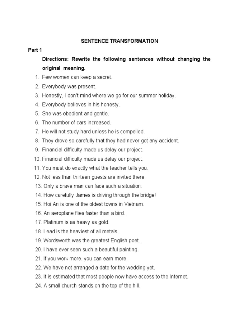 281 Sentence Transformation | PDF