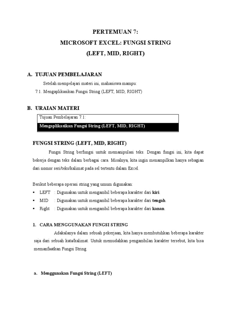 Microsoft Excel Fungsi String (Left, Mid, Right) | PDF