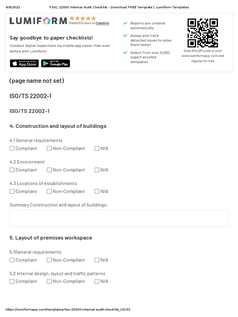 FSSC 22000 Internal Audit Checklist | PDF | Hygiene | Food Safety