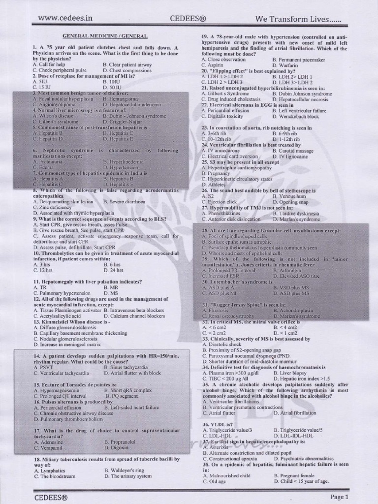 General Medicine - I Paper | PDF
