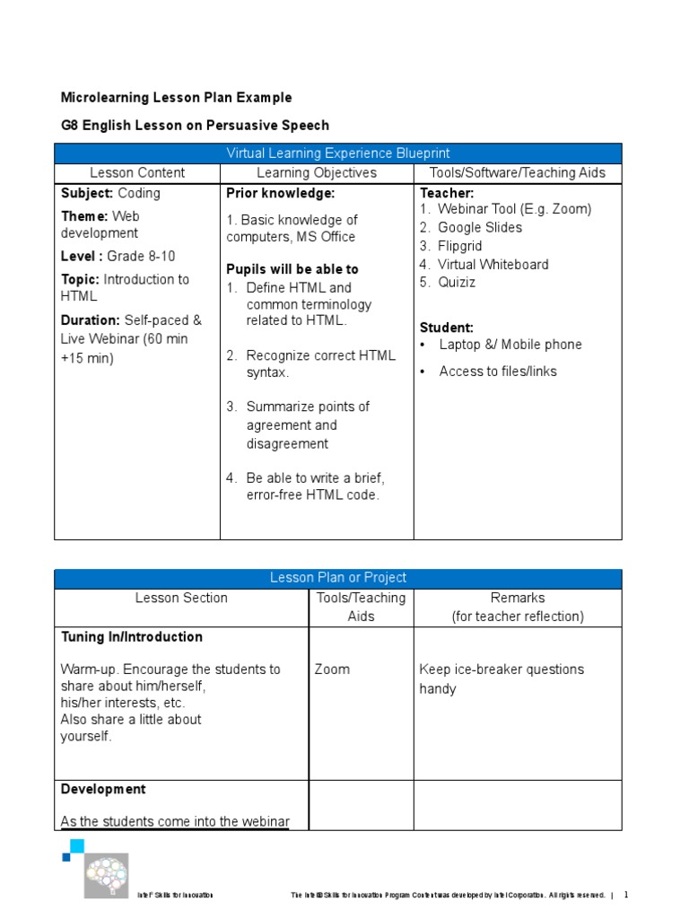 Microlearning Lesson Plan Intel | PDF | Teachers | Web Conferencing