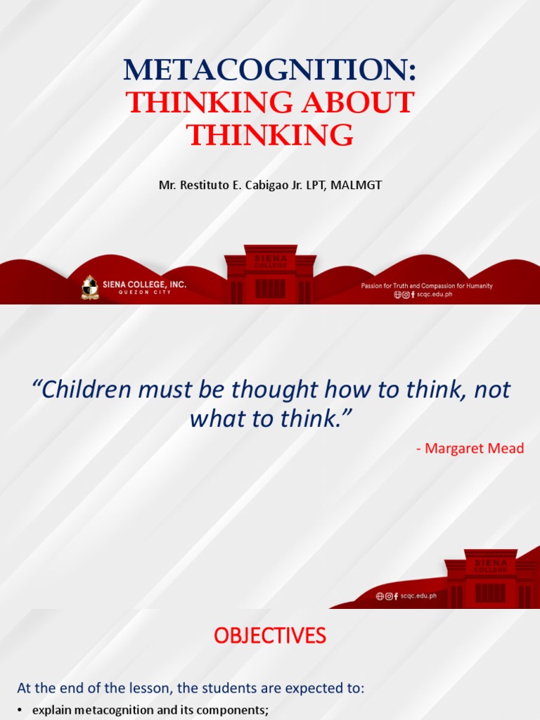 Chapter 2 1 Metacognition Thinking About Thinking | PDF | Metacognition | Learning