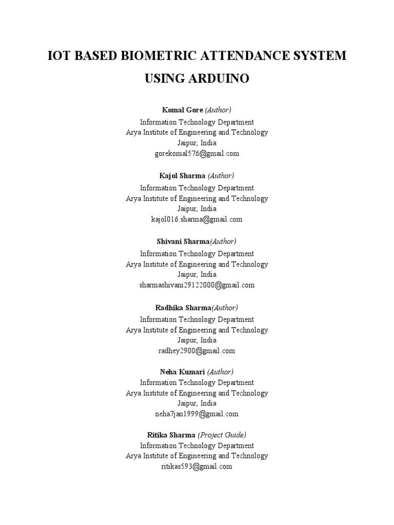 Iot Based Biometric Attendance System Using Arduino: Komal Gore (Author ...