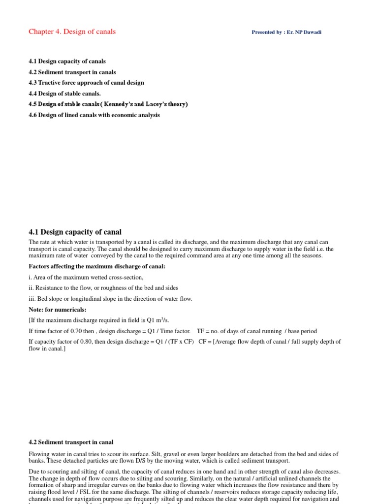 Chapter 4. Design of Canals: Presented By: Er. NP Dawadi | PDF ...