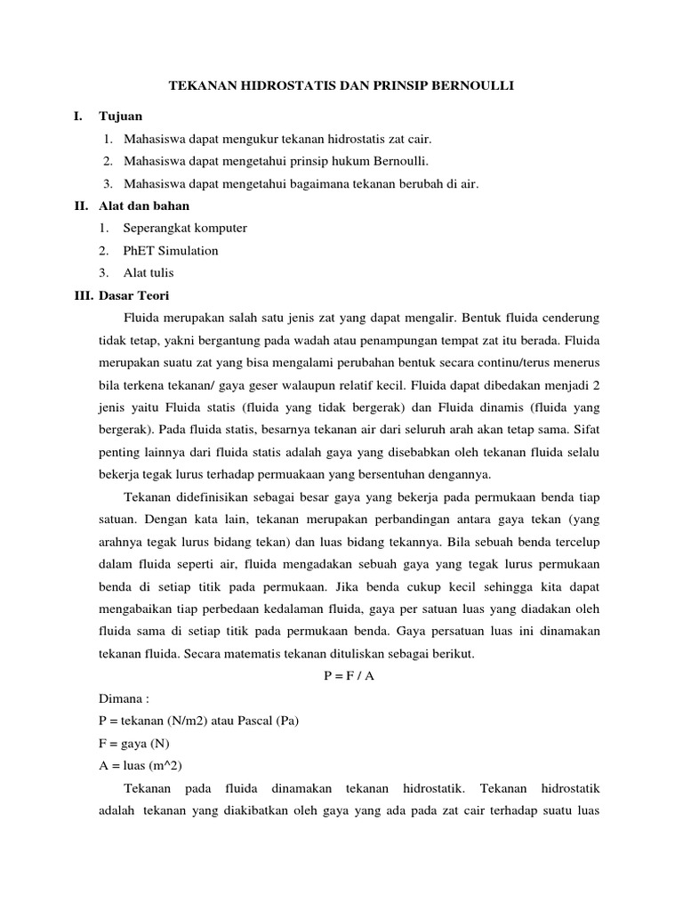 Modul Acara 6 (Tekanan Hidrostatis Dan Prinsip Bernoulli) | PDF | Sains & Matematika