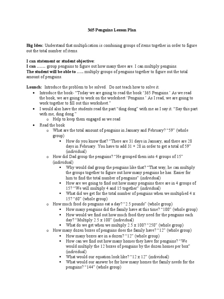 365 Penguins Lesson Plan | PDF