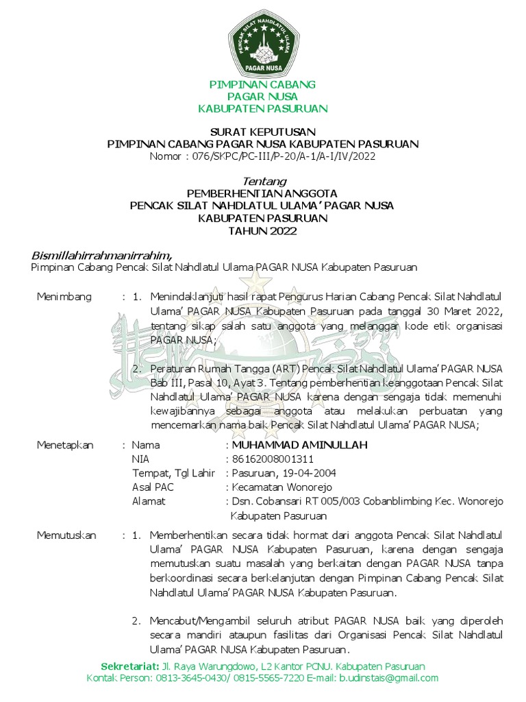 SK Pemberhentian Anggota | PDF