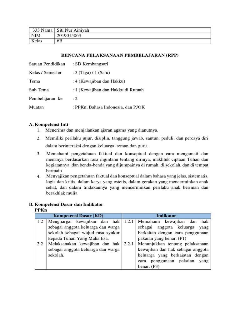 RPP Kelas 3 Tema 4 | PDF | Karier & Perkembangan